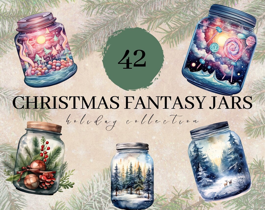 42 Christmas Fantasy Jars Clipart Set - Transparent Background, Santa ...