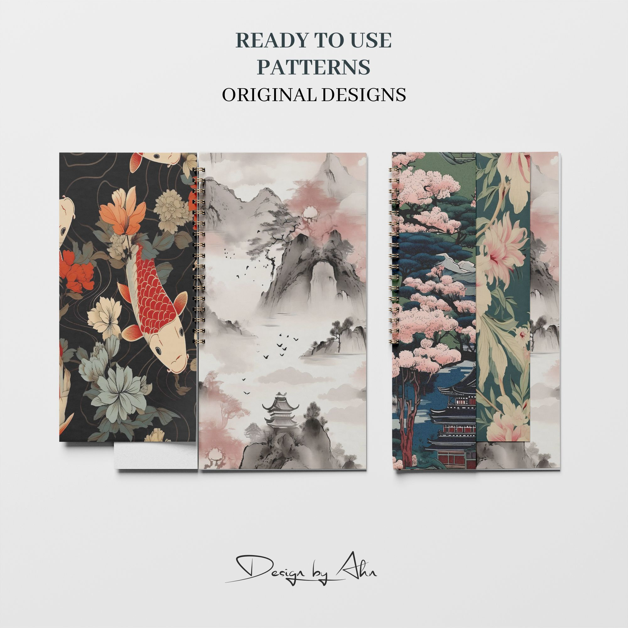 20 Traditional Japanese Digital Papers - Grunge Scrapbook, Seamless ...