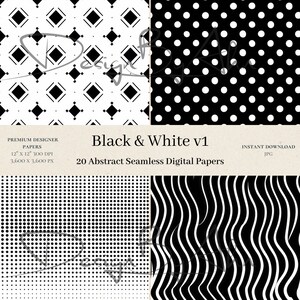 20 Black & White Digital Papers - Geometric Scrapbook, Seamless Digital ...