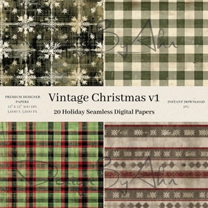 20 Vintage Christmas Digital Papers - Plaid Seamless Pattern, Festive ...
