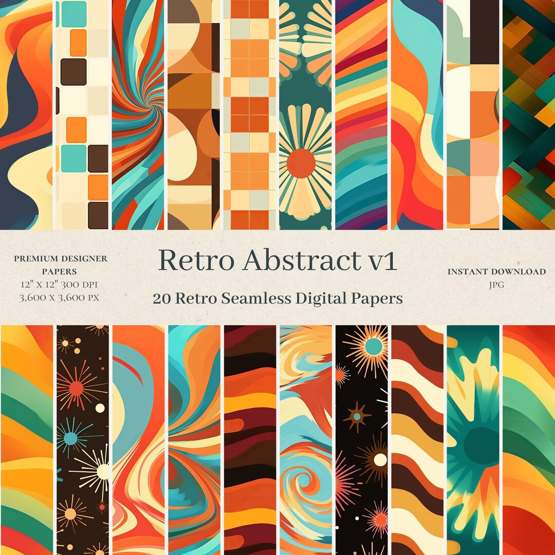 20 Retro Abstract Digital Papers - Commercial Use, Scrapbook Paper ...