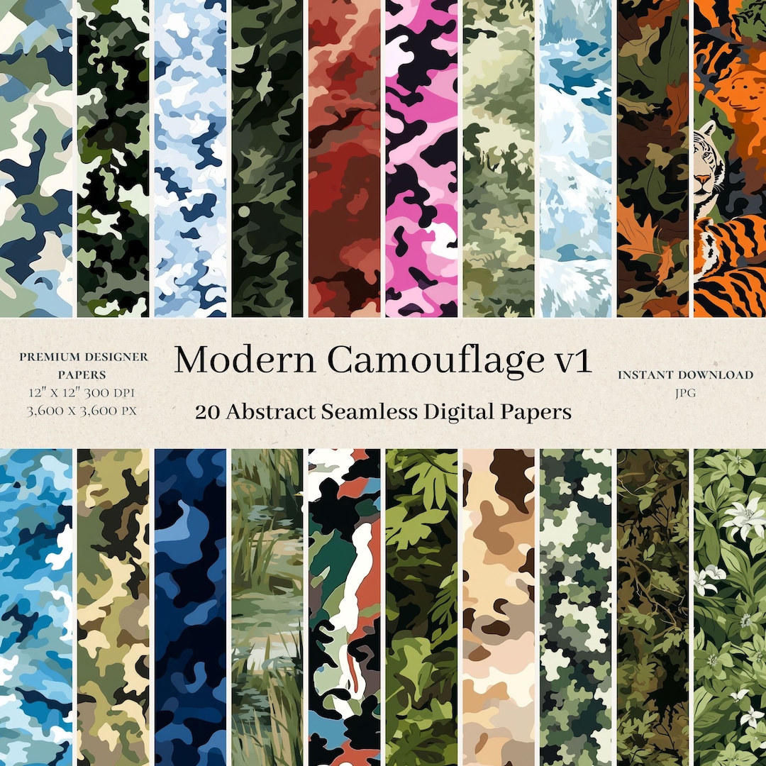 20 Modern Camouflage Digital Papers - Military Scrapbook, Seamless ...