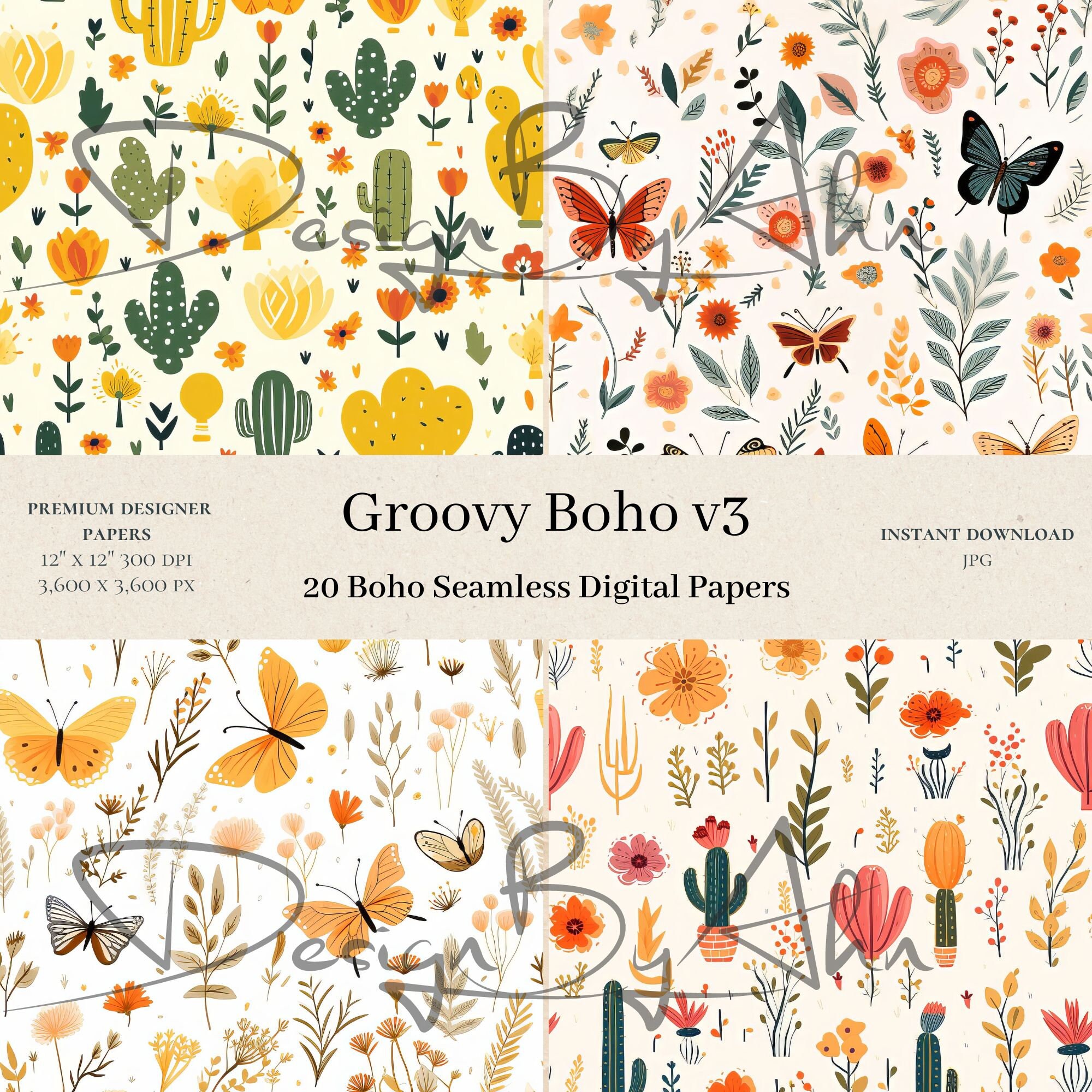 20 Groovy Boho Digital Papers Commercial Use, Seamless Pattern, Boho ...