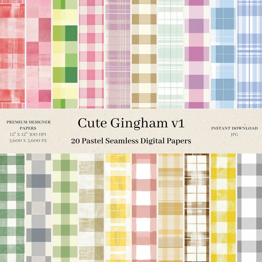 20 Cute Gingham Digital Papers - Gingham Digital Paper, Pastel Color ...
