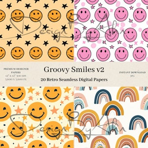 20 Groovy Smiles Digital Papers - Seamless Patterns, Commercial Use ...