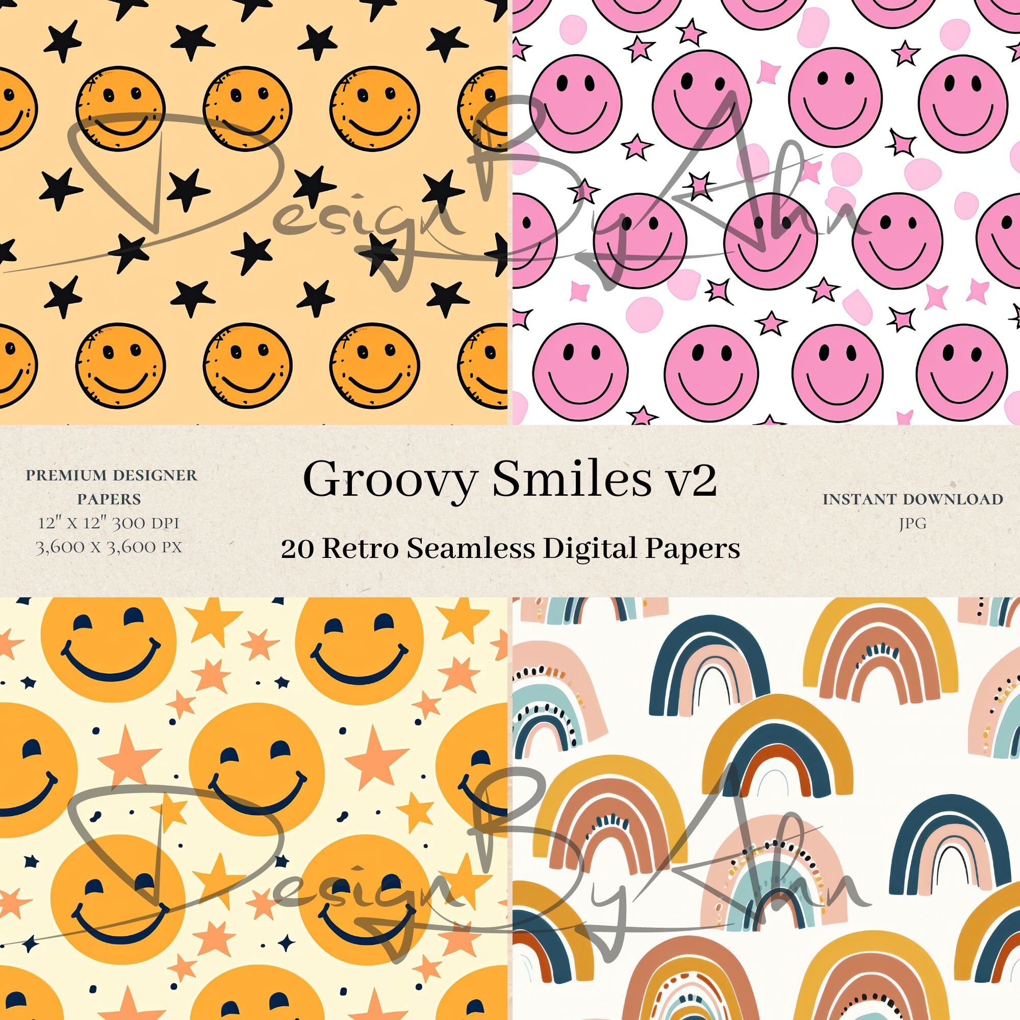 20 Groovy Smiles Digital Papers Seamless Patterns, Commercial Use ...