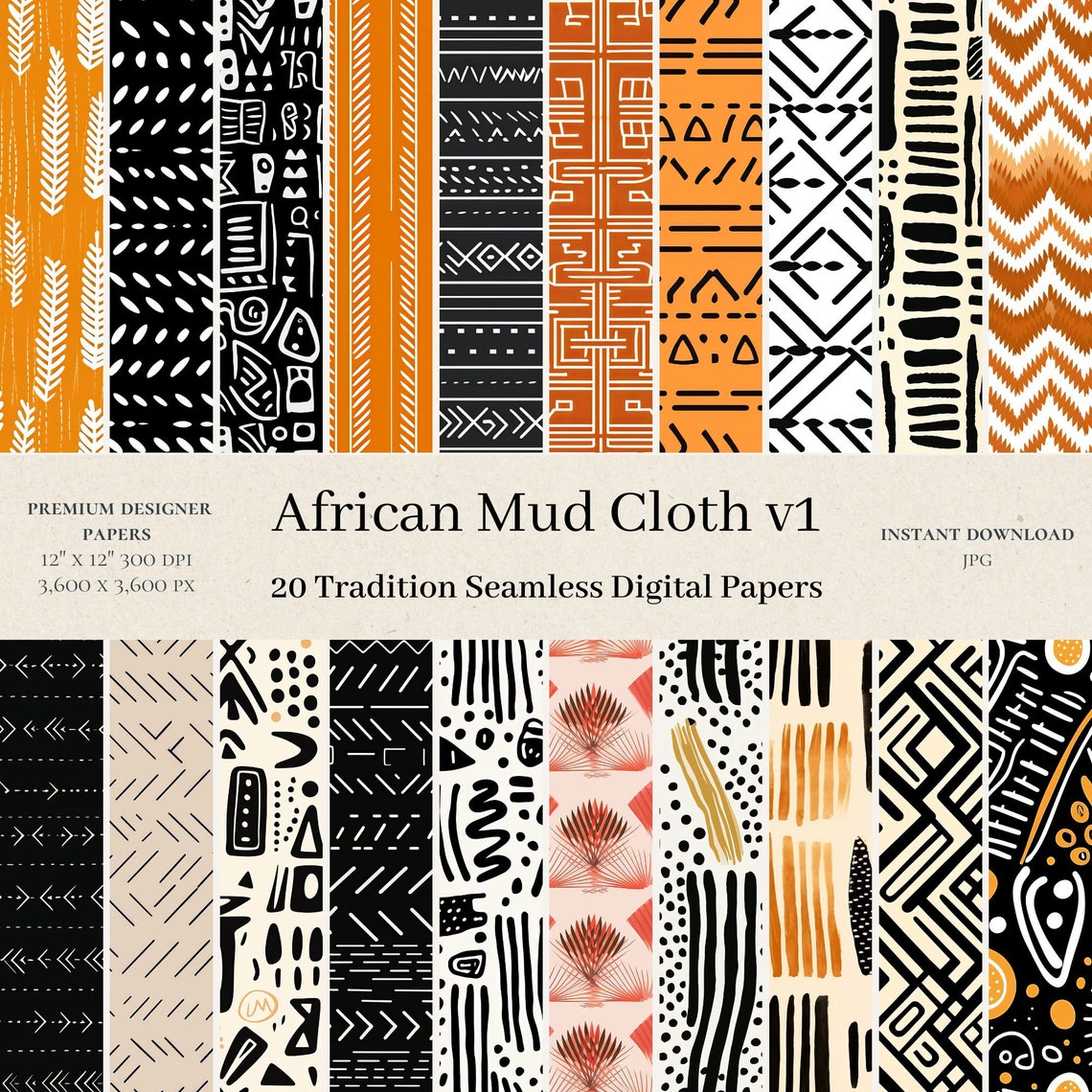 20 African Mud Cloth Digital Papers Bògòlanfini Seamless Pattern, Junk ...
