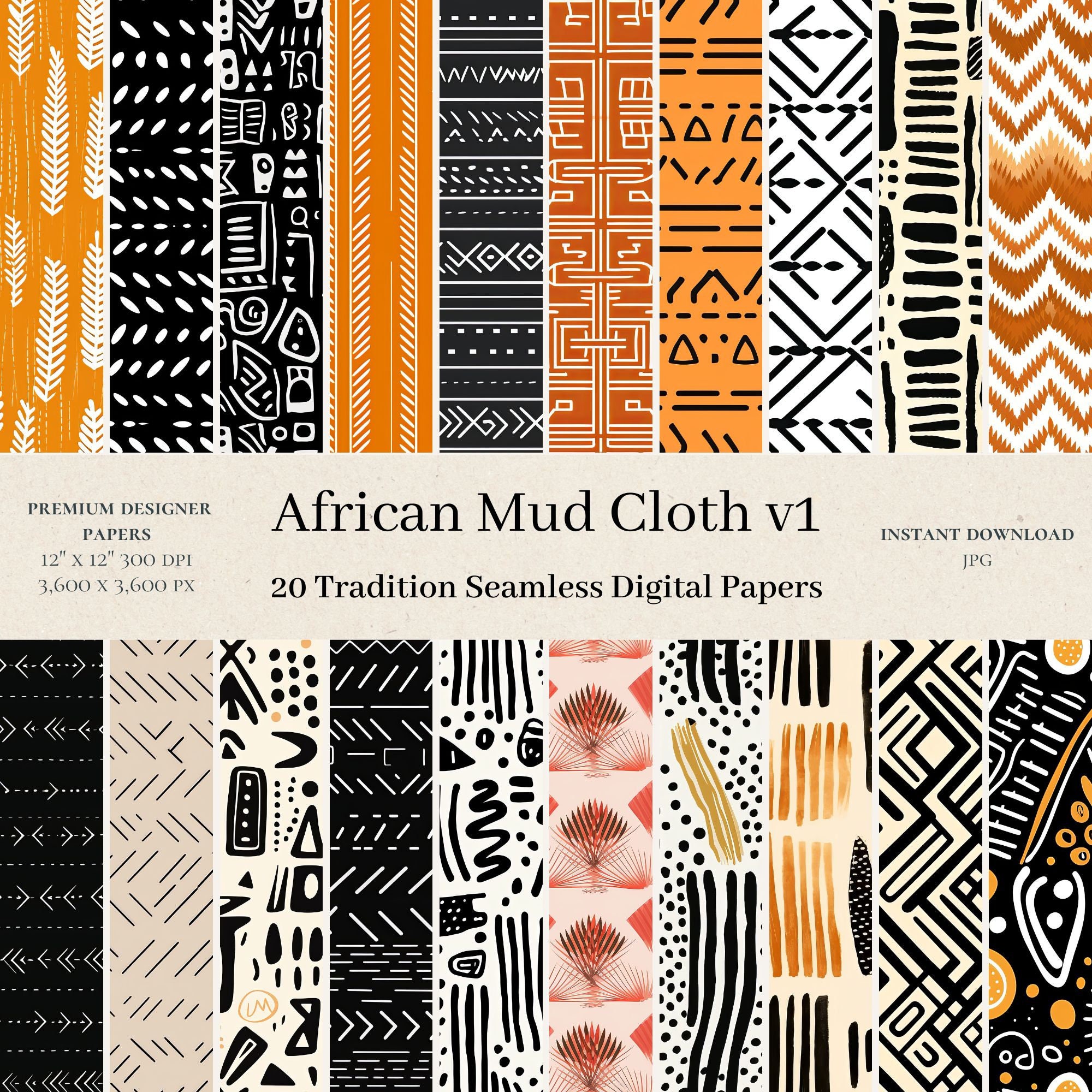 20 African Mud Cloth Digital Papers - Bògòlanfini Seamless Pattern ...
