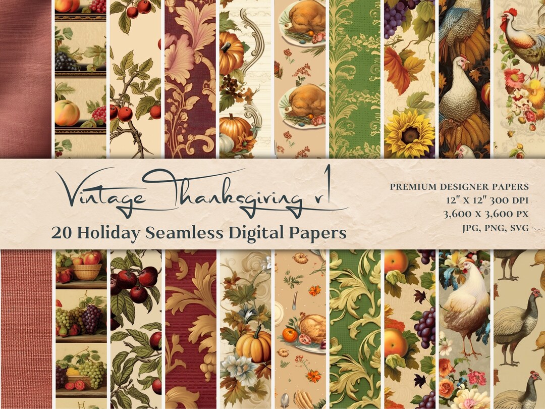 20 Vintage Thanksgiving Digital Papers Vintage Scrapbook, Autumn ...