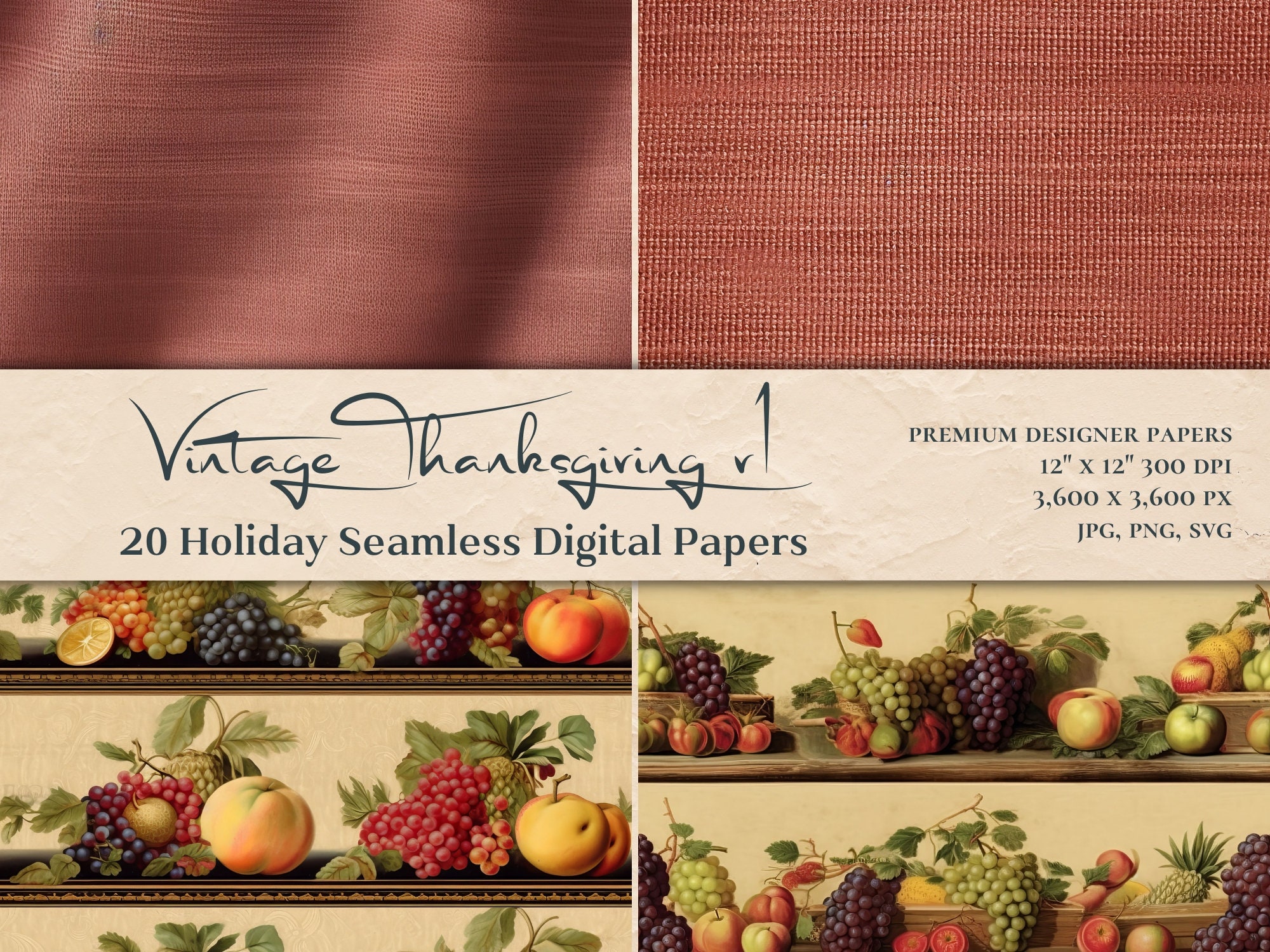 20 Vintage Thanksgiving Digital Papers Vintage Scrapbook, Autumn ...