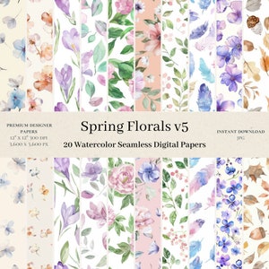 20 Spring Florals Digital Papers - Watercolor Scrapbook, Flowers ...