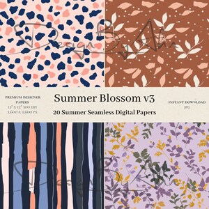 20 Summer Blossom Digital Papers - Flower Seamless Digital Paper, Rose ...