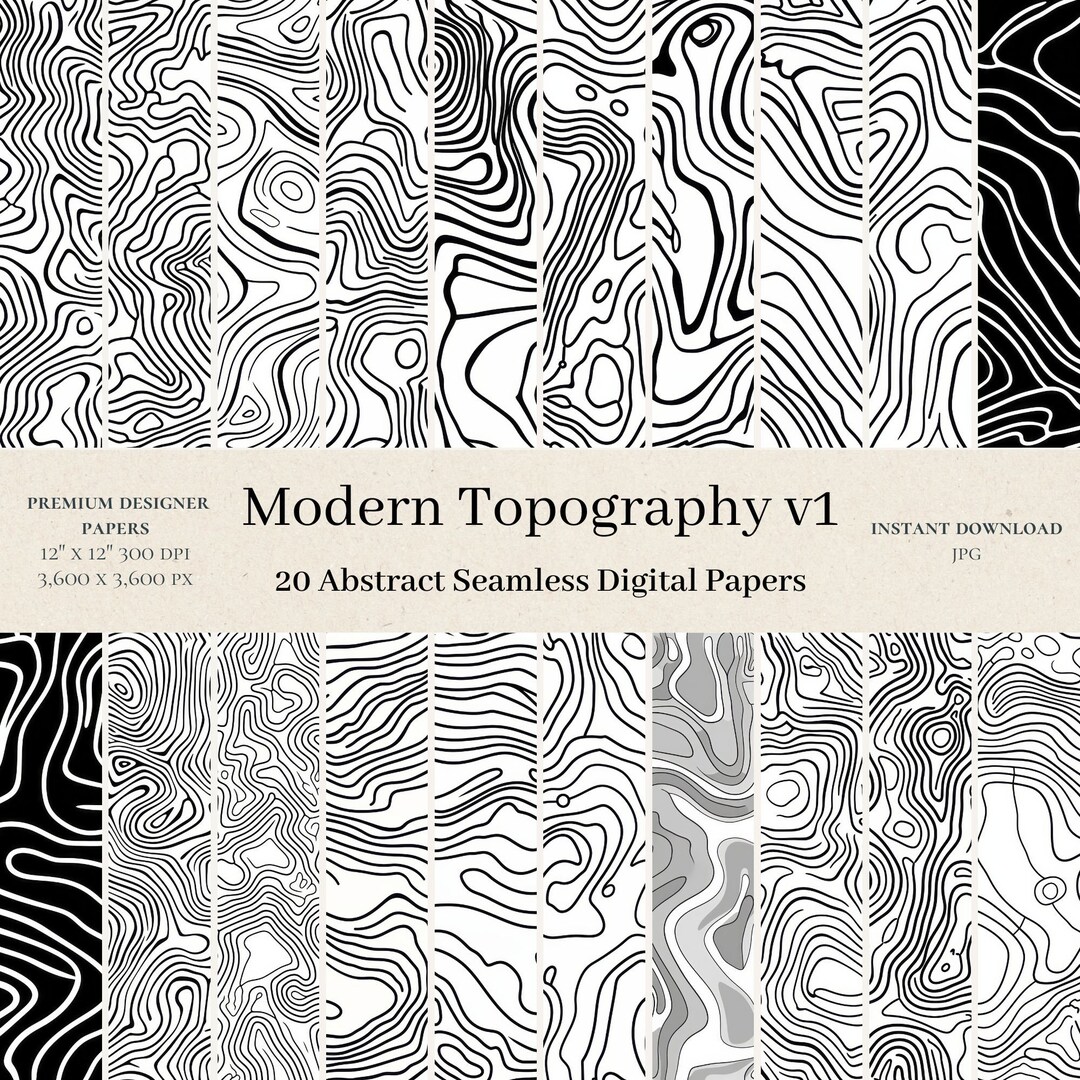 20 Modern Topography Digital Papers - Urban Seamless Digital Paper, Map ...