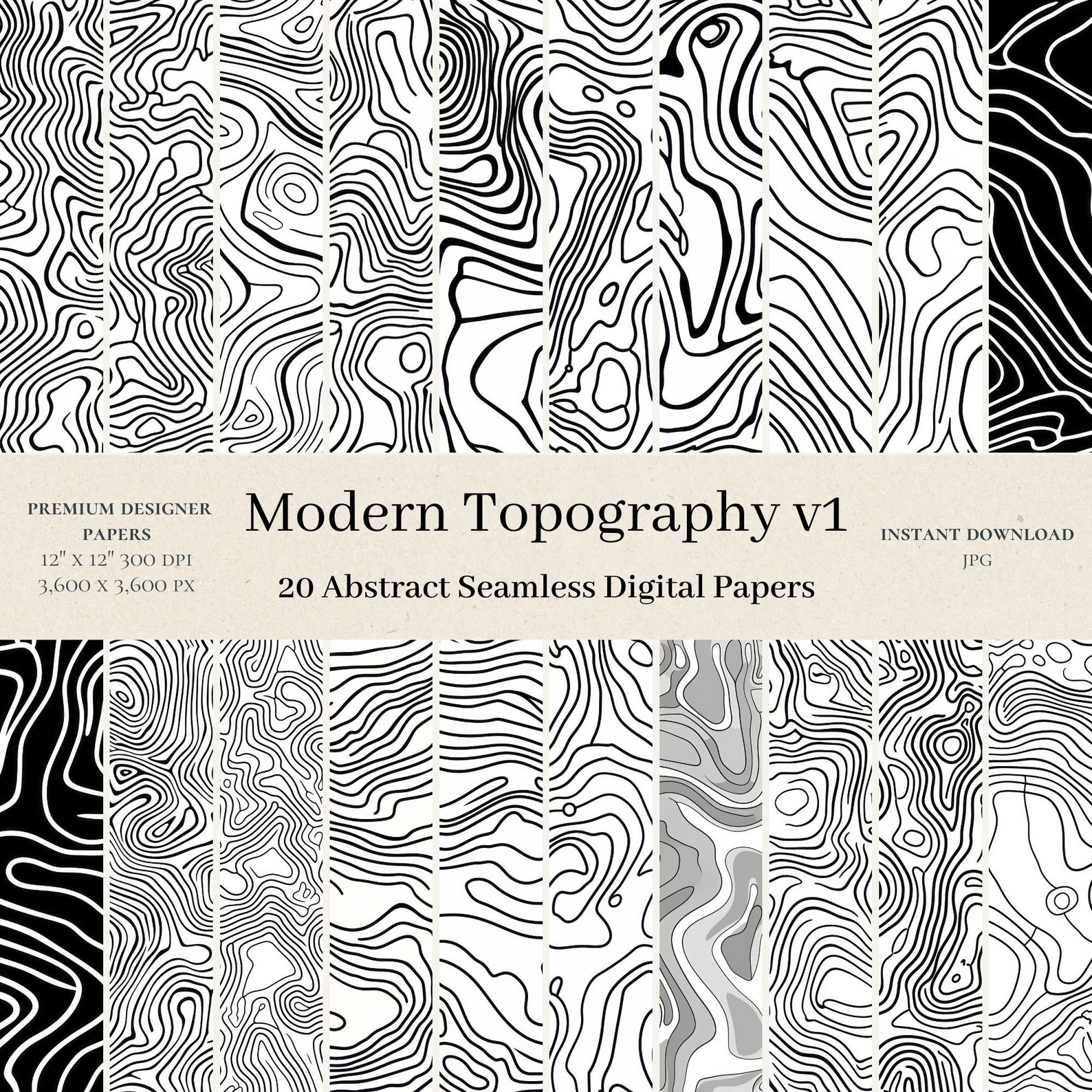 20 Modern Topography Digital Papers - Urban Seamless Digital Paper, Map ...