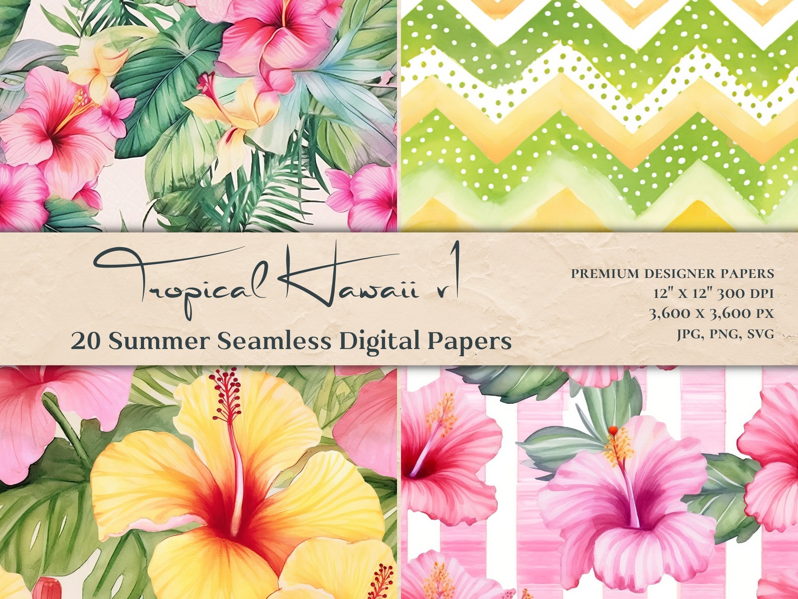 20 Tropical Hawaii Digital Papers Tropical Seamless Pattern - Etsy