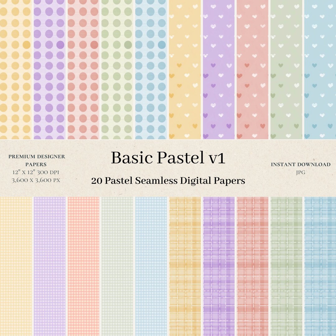 20 Basic Pastel Digital Papers - Pastel Scrapbook, Seamless Digital ...