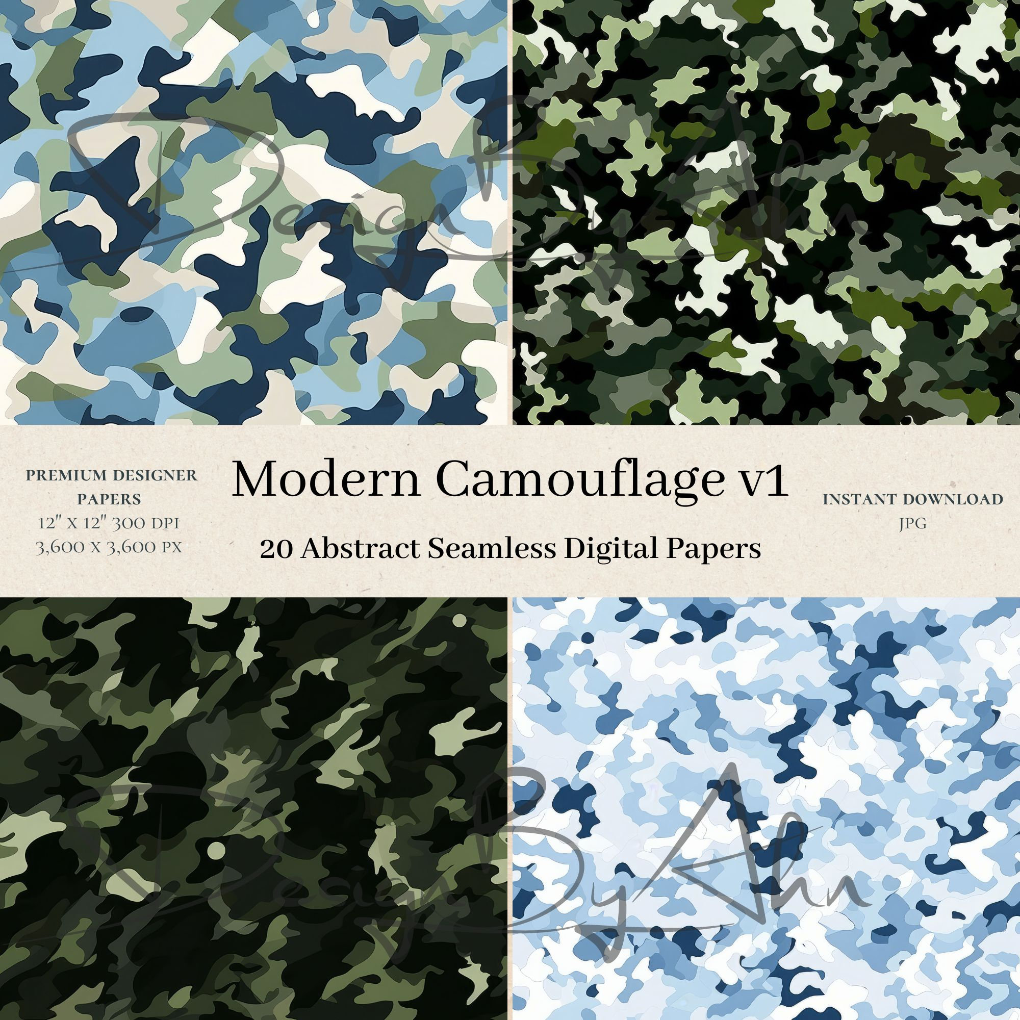 20 Modern Camouflage Digital Papers Military Scrapbook, Seamless ...