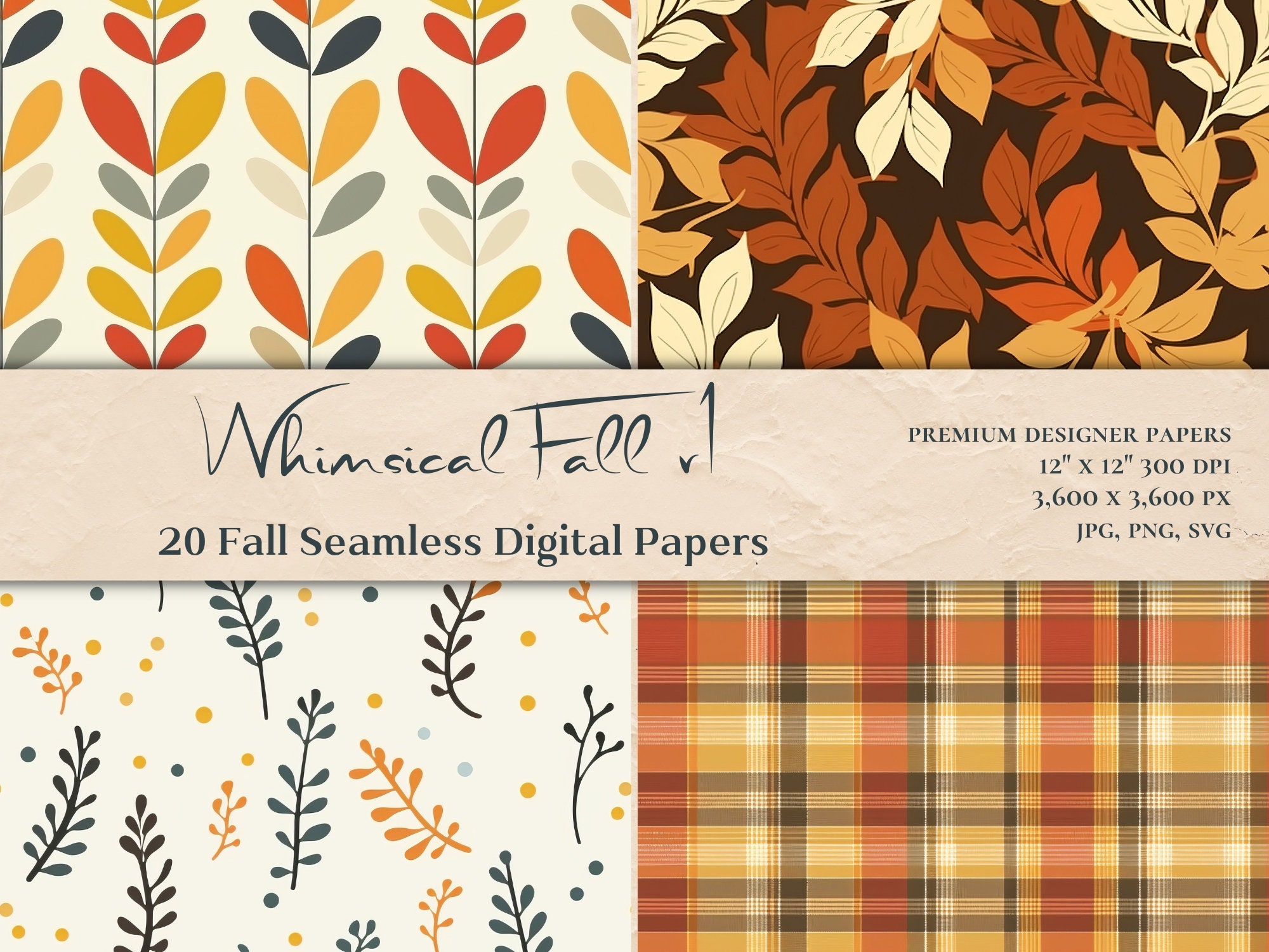 20 Whimsical Fall Digital Papers Abstract Scrapbook Autumn - Etsy