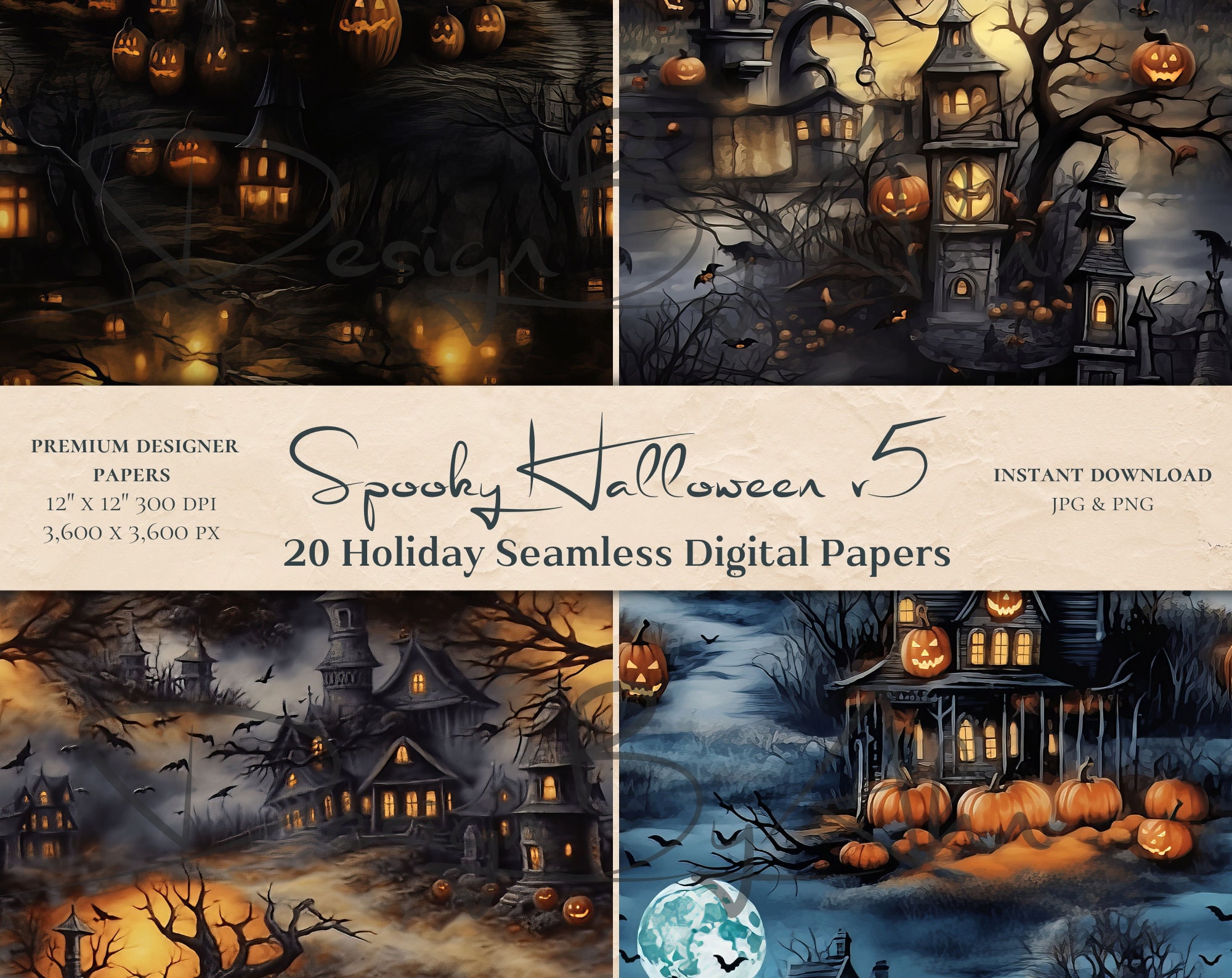 20 Spooky Halloween Digital Papers PNG, JPG, Pumpkin Seamless Pattern ...