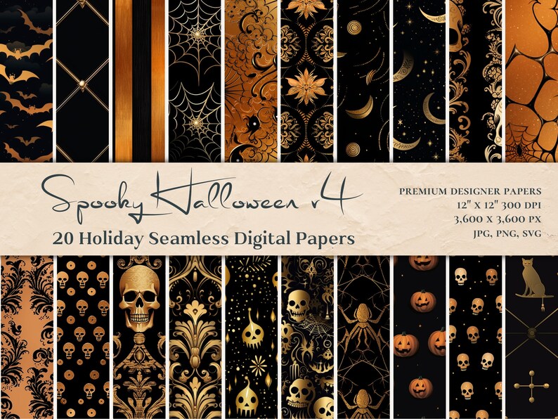 20 Spooky Halloween Digital Papers Black & Copper Seamless Pattern ...
