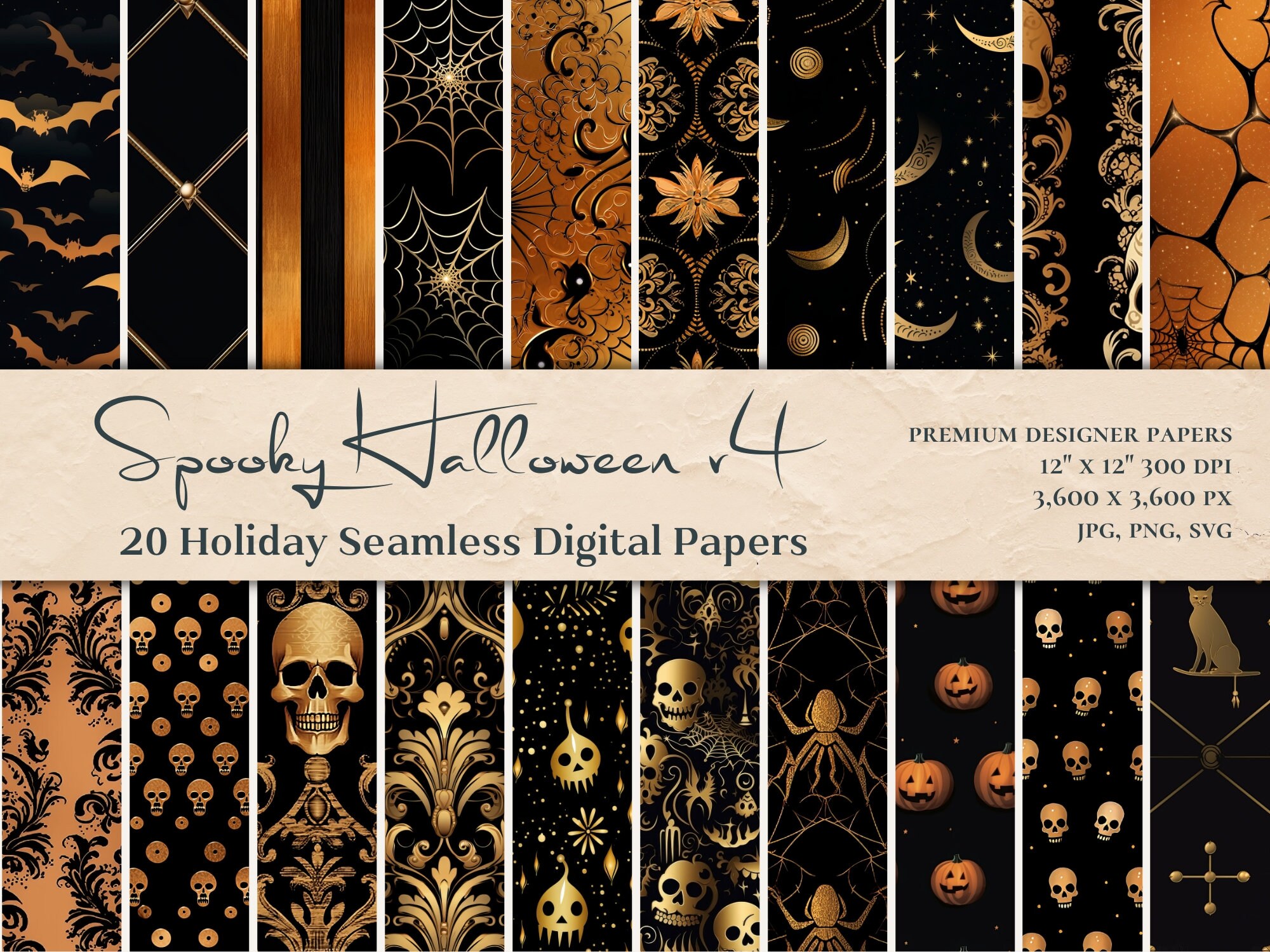 20 Spooky Halloween Digital Papers Black & Copper Seamless Pattern ...