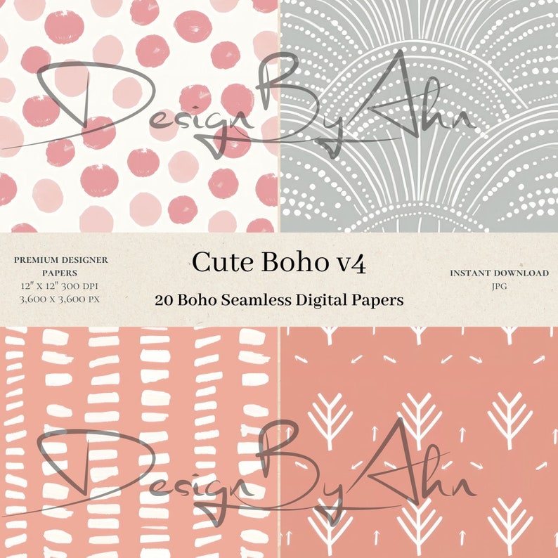 20 Cute Boho Digital Papers - Commercial Use, Scrapbook Paper ...