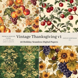 20 Vintage Thanksgiving Digital Papers - Vintage Scrapbook, Autumn ...