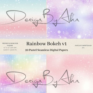 20 Rainbow Bokeh Digital Papers - Pastel Scrapbook, Soft Bokeh Digital ...