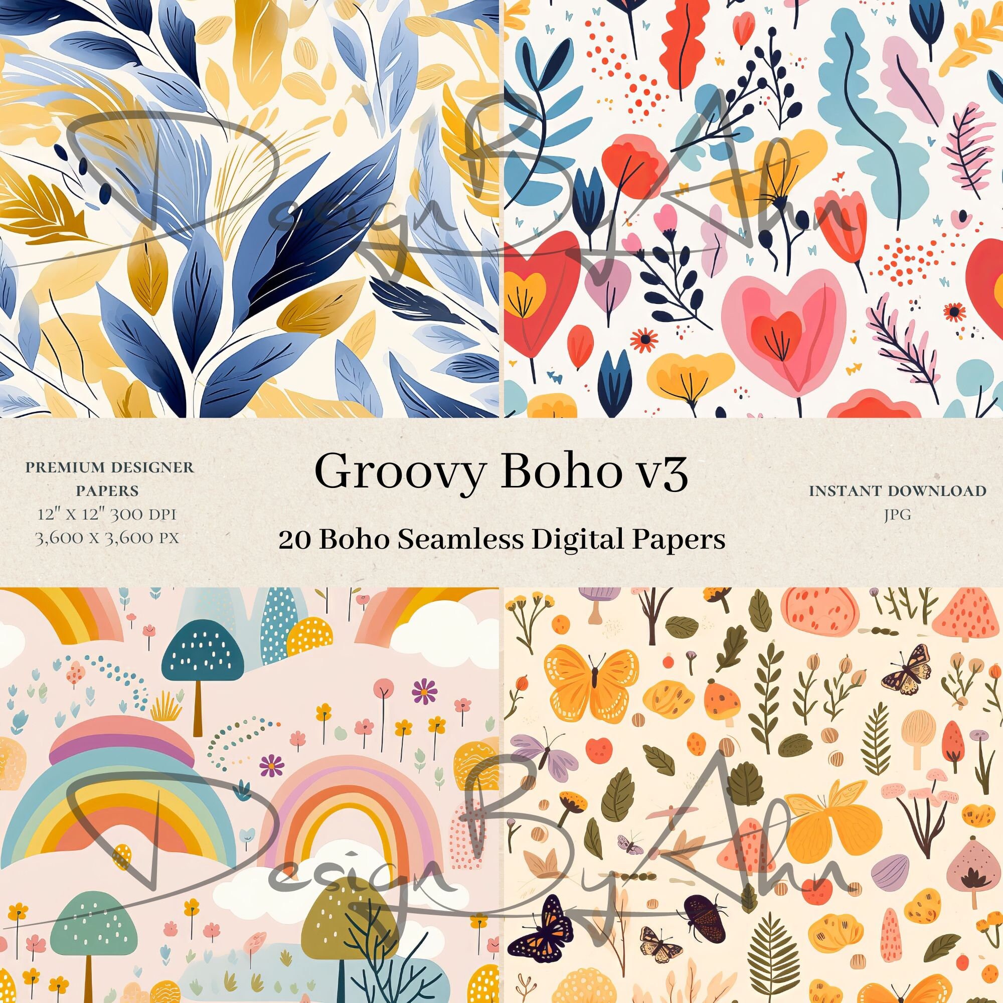 20 Groovy Boho Digital Papers Commercial Use, Seamless Pattern, Boho ...