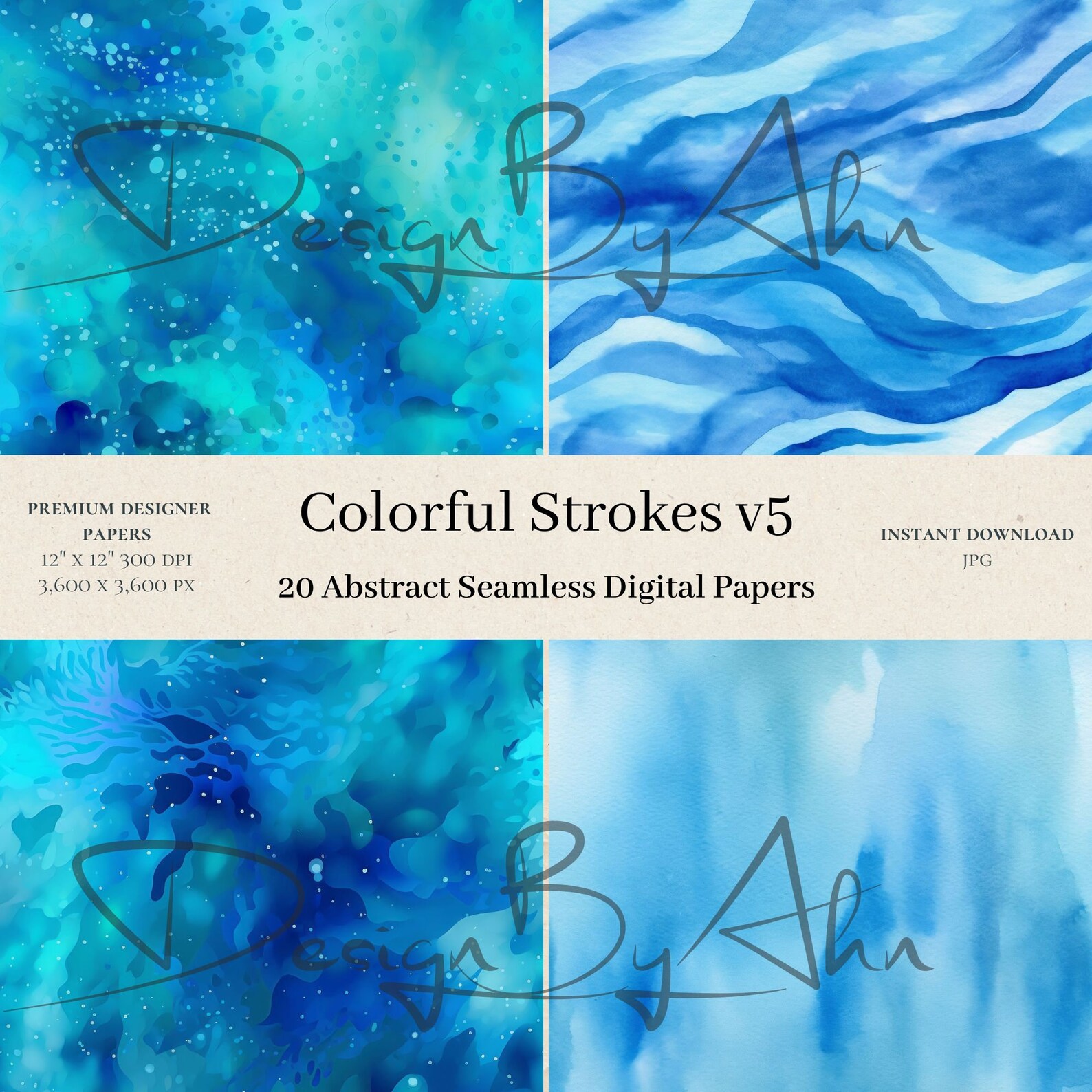 20 Colorful Strokes Digital Papers - Summer Scrapbook,sea Ocean ...