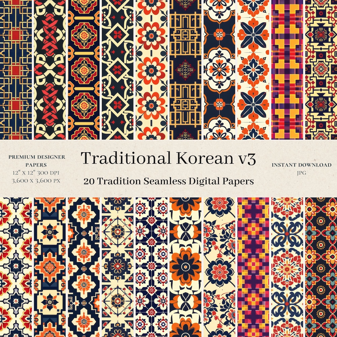20 Traditional Korean Digital Papers - Geometric Asian Scrapbook ...