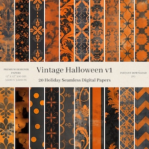 20 Vintage Halloween Digital Papers - Gothic Seamless Pattern, Black ...
