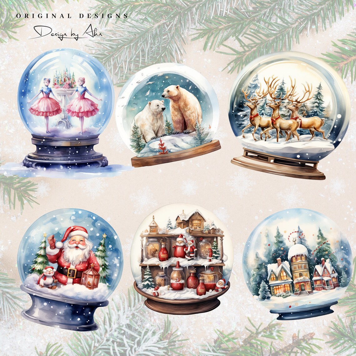 20 Christmas Snowglobes Clipart Set Transparent Background, Digital PNG ...
