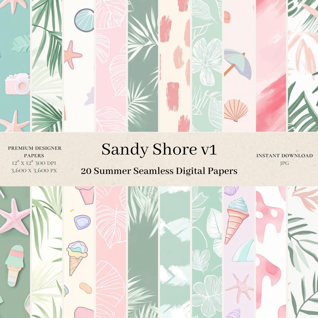 20 Sandy Shore Digital Papers - Summer Seamless Repeat Paper, Beach ...
