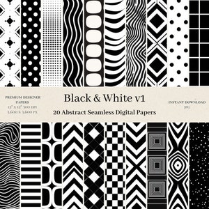 20 Black & White Digital Papers - Geometric Scrapbook, Seamless Digital ...
