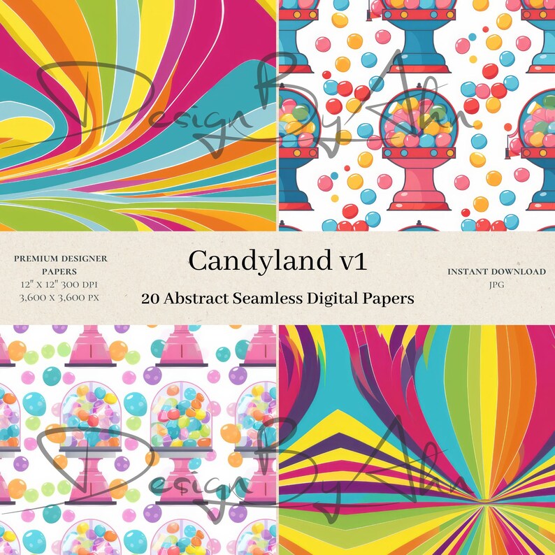 20 Candyland Digital Papers - Pink Seamless Digital Paper, Rainbow ...