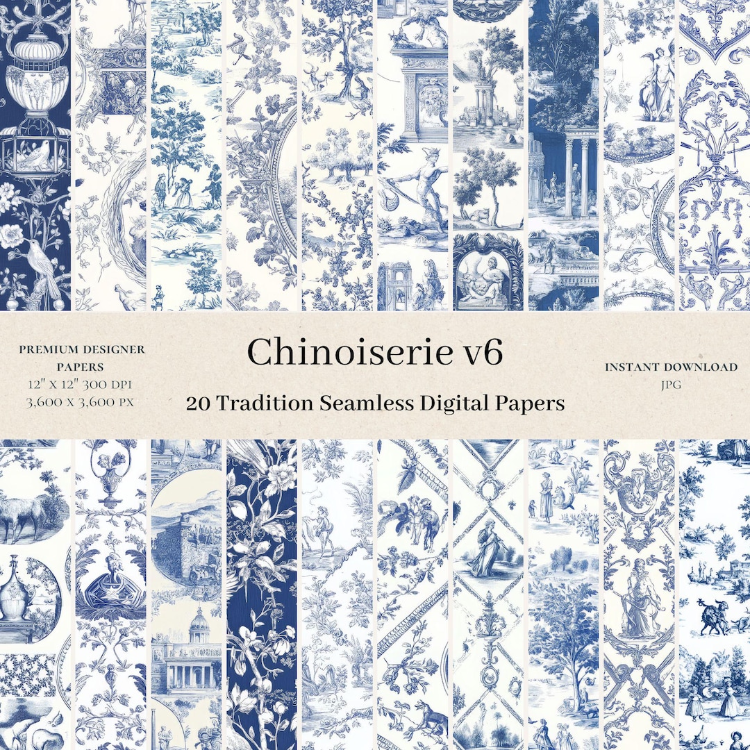 20 Chinoiserie Digital Papers - Vintage Toile De Jouy Scrapbook ...