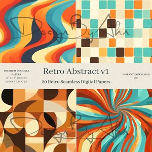 20 Retro Abstract Digital Papers - Commercial Use, Scrapbook Paper ...