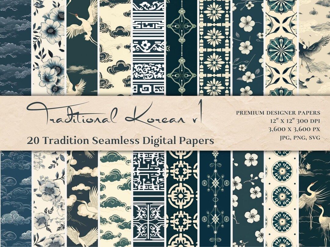 20 Traditional Korean Digital Papers Hand-drawn Scrapbook - Etsy