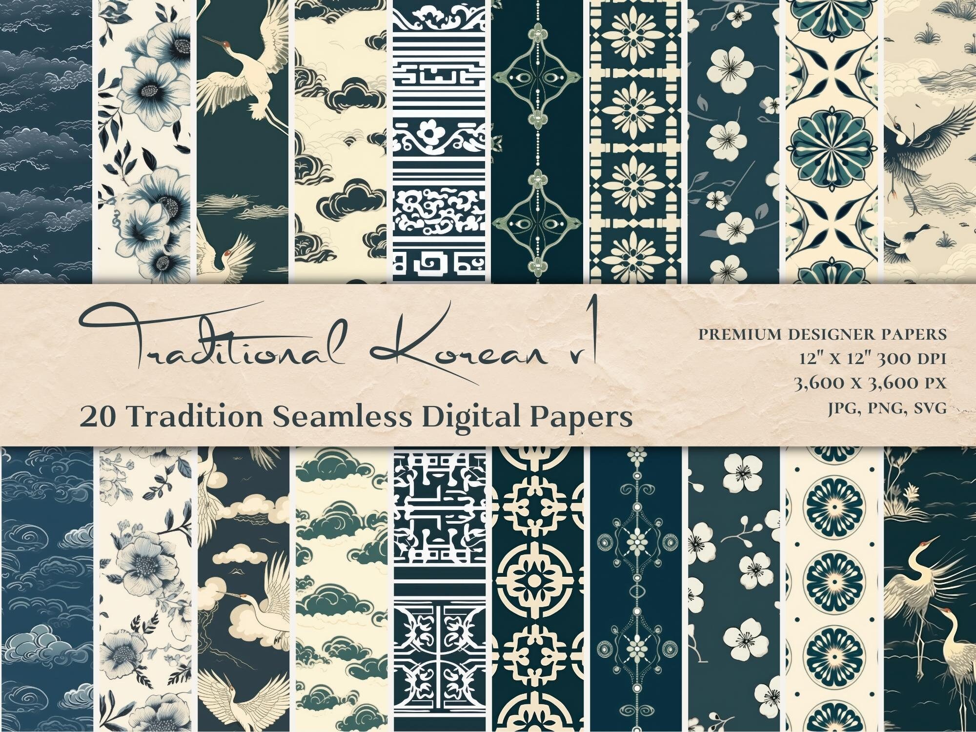 20 Traditional Korean Digital Papers Hand-drawn Scrapbook - Etsy