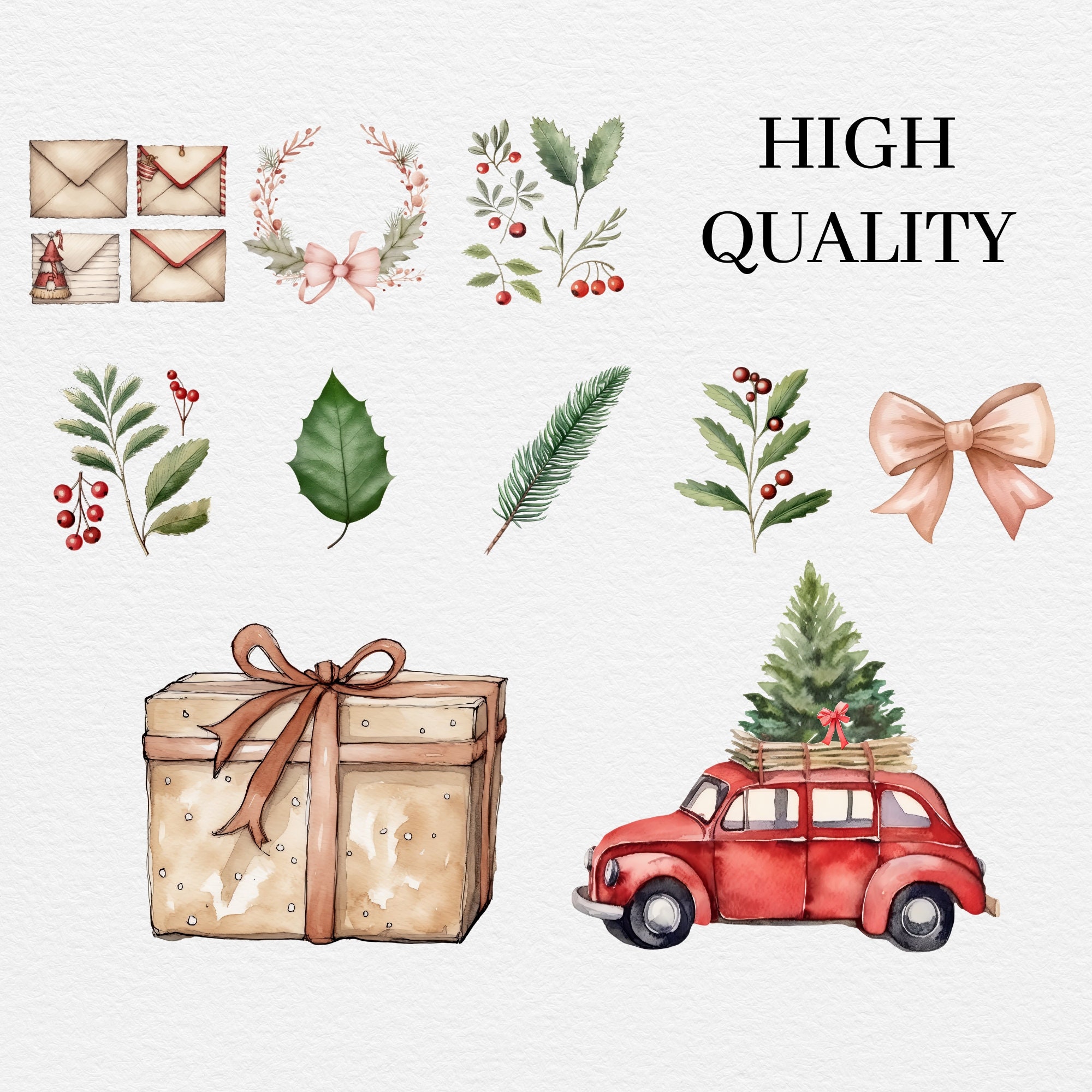 33 Playful Christmas Clipart Set Transparent Background, Digital PNG ...