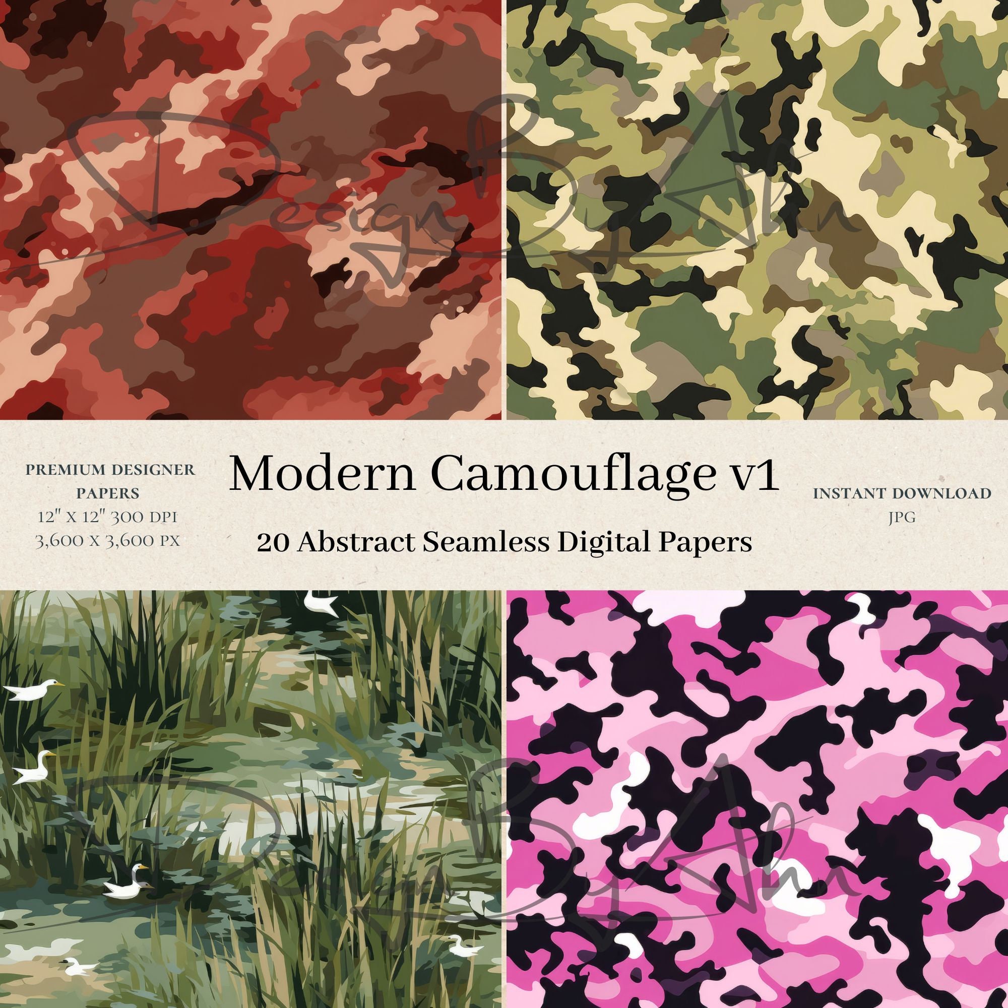 20 Modern Camouflage Digital Papers Military Scrapbook, Seamless ...
