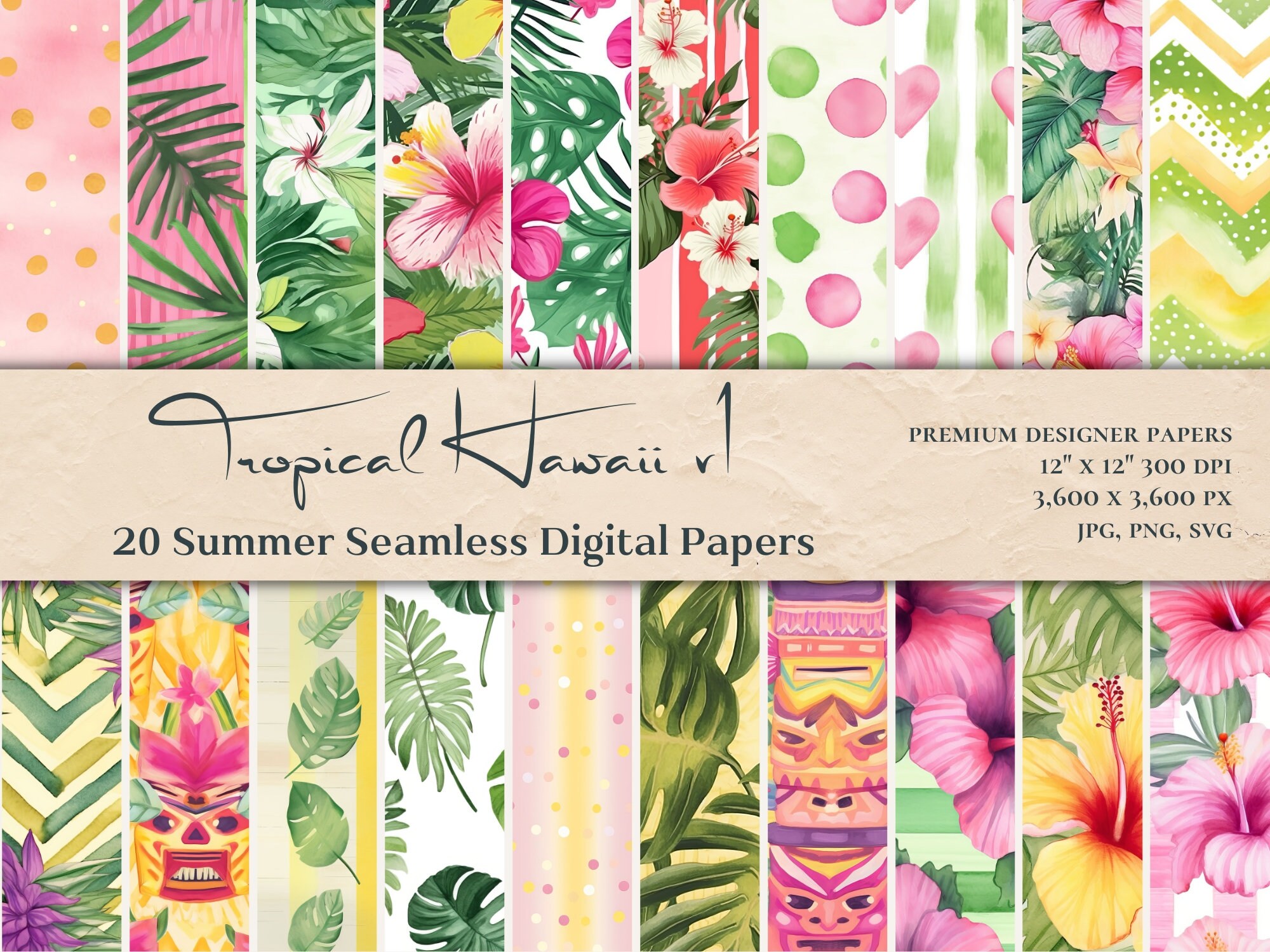 20 Tropical Hawaii Digital Papers Tropical Seamless Pattern - Etsy