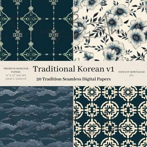 20 Traditional Korean Digital Papers - Hand-drawn Scrapbook, Seamless ...