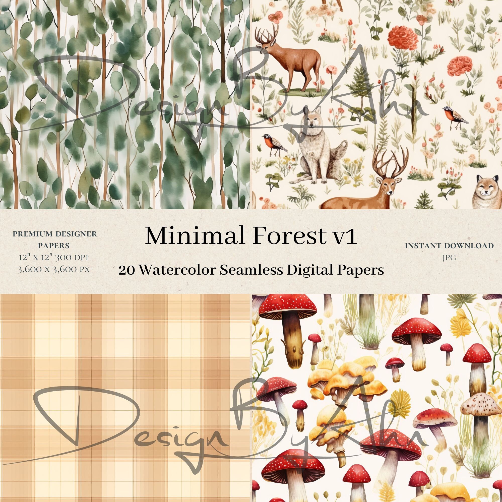 20 Minimal Forest Digital Papers Watercolor Seamless Pattern, Junk ...