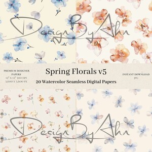 20 Spring Florals Digital Papers - Watercolor Scrapbook, Flowers ...