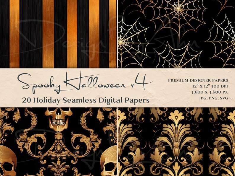 20 Spooky Halloween Digital Papers Black & Copper Seamless Pattern ...