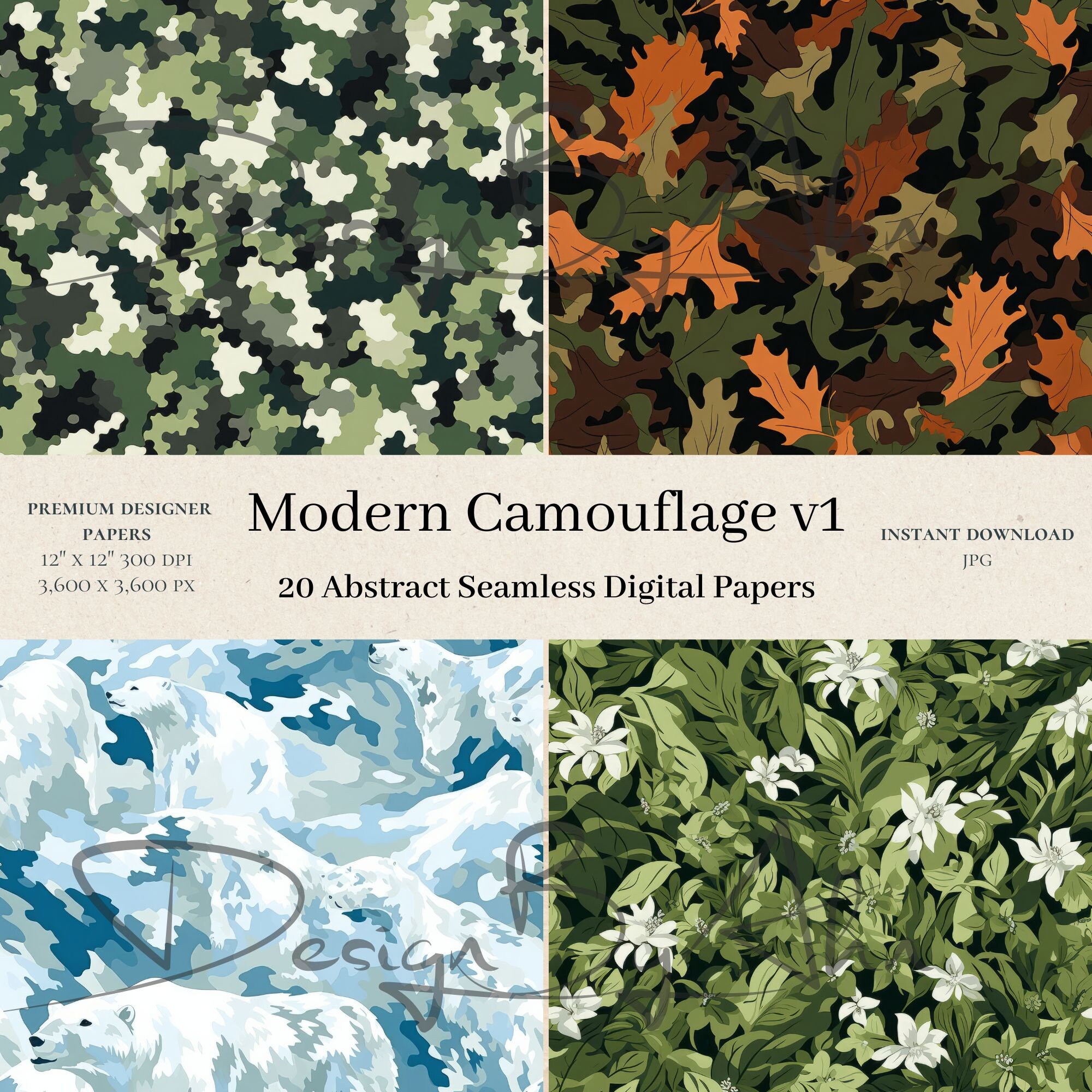 20 Modern Camouflage Digital Papers - Military Scrapbook, Seamless ...