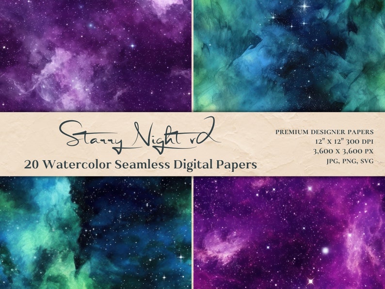 20 Starry Night Digital Papers Galaxy Watercolor Scrapbook - Etsy