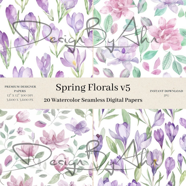 20 Spring Florals Digital Papers - Watercolor Scrapbook, Flowers ...